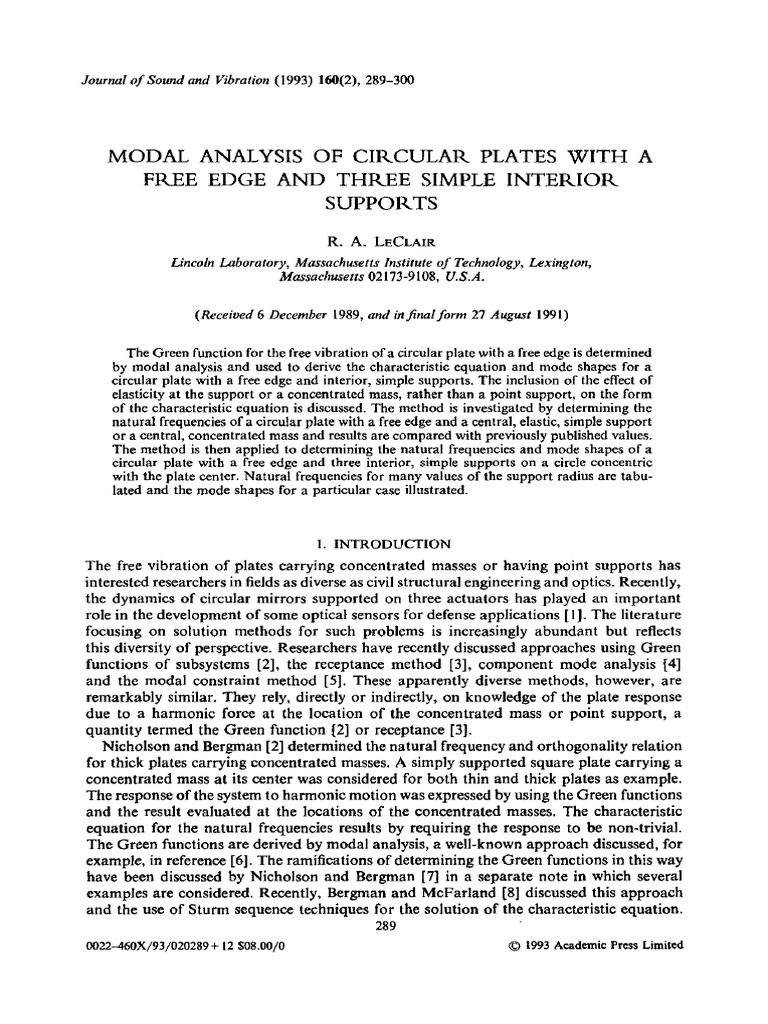 Modal Analysis of Circular Plates With A Free Edge and Three - R - A ...