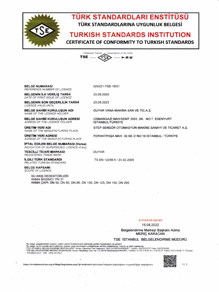 Y-3003 Akiş Anahtari Duyar - Tse | PDF