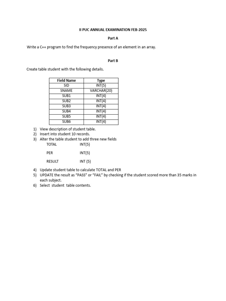 Ii Puc Annual Practical Exam Feb - 2025 Reference Paper | PDF | Integer (Computer Science) | C++