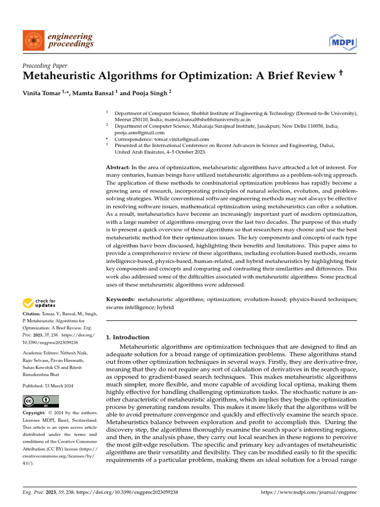 Metaheuristic Algorithms For Optimization A Brief Review - 2023 | PDF | Metaheuristic ...