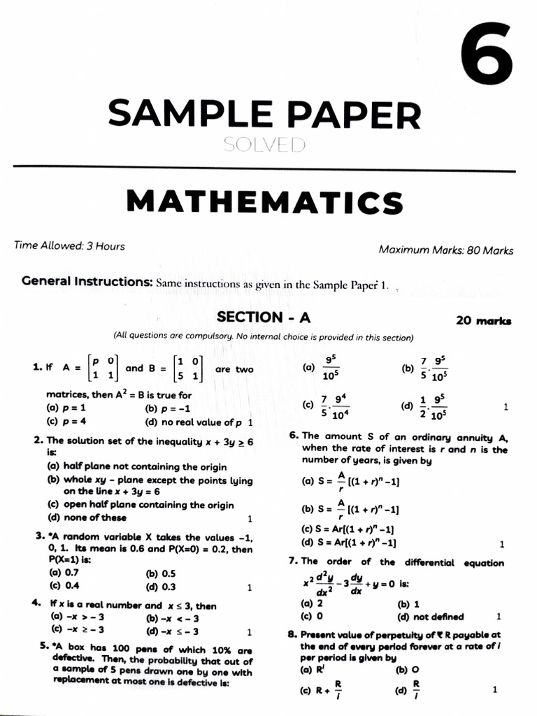 Applied Math Class 12 Cbse Mock 6 | PDF | Mathematical Concepts | Equations