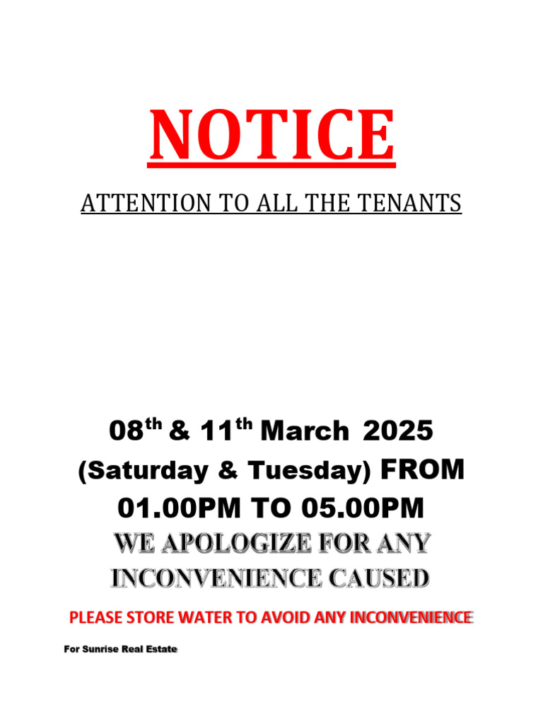 Water Tank Cleaning Notice to Tenants | PDF