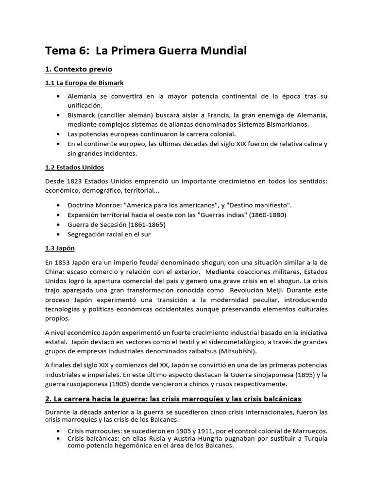 1ºbach Tema 6 La Primera Guerra Mundial | PDF | Austria Hungría | imperio Alemán