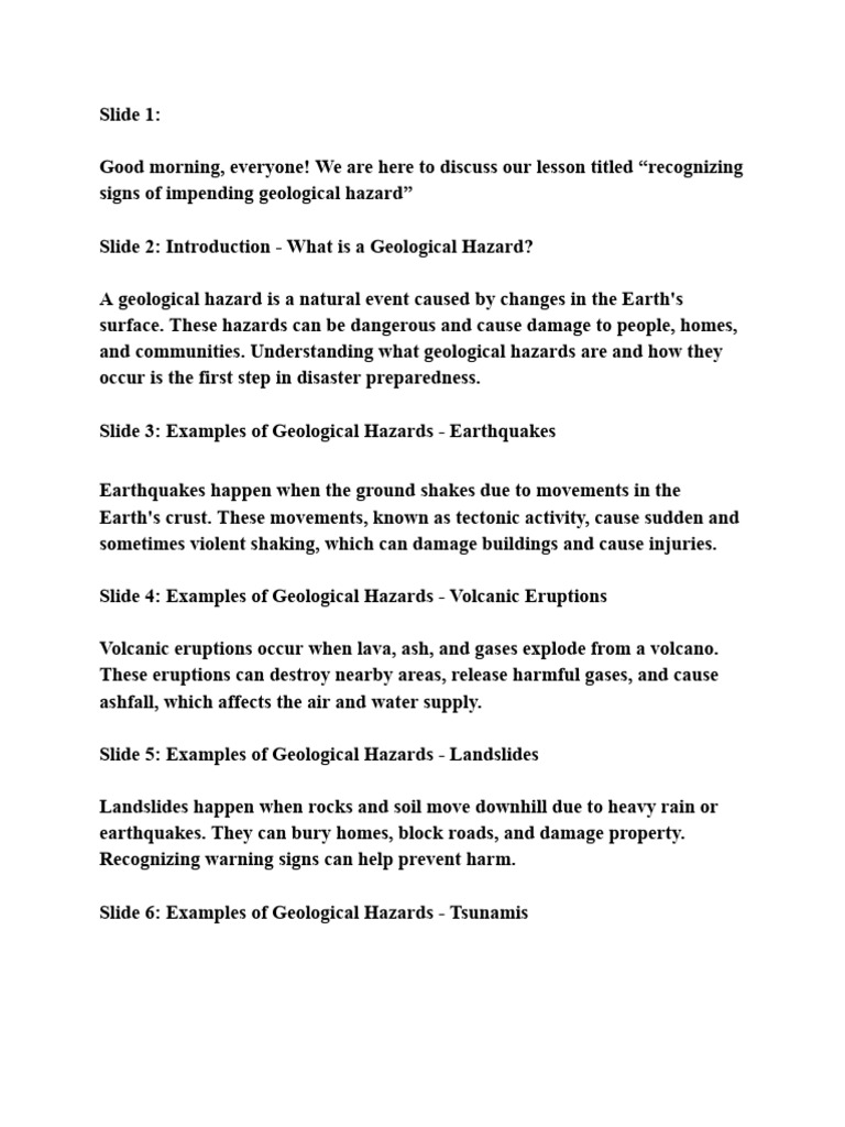 Recognizingsignsofimpendinggeologicalhazard Script | PDF | Tsunami ...