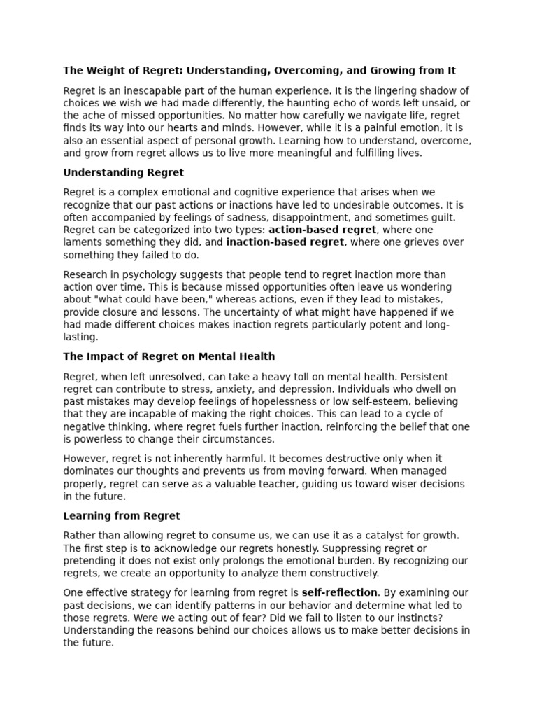 The Weight of Regret Explained | PDF | Psychology | Cognition