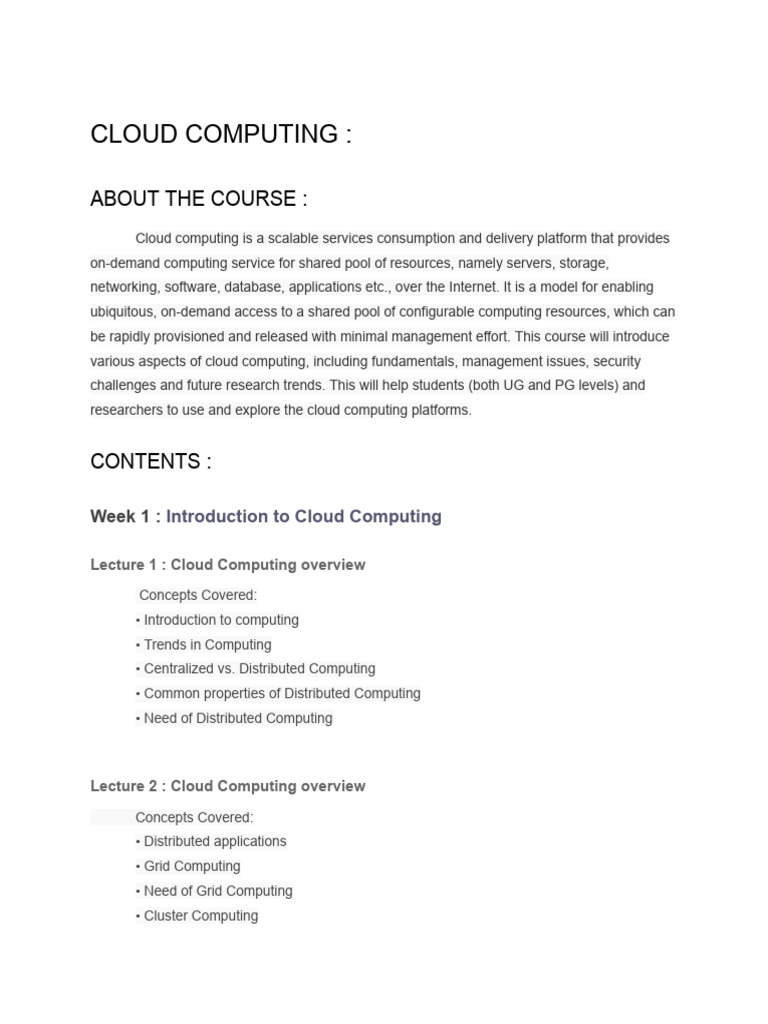 Cloud Computing Course Content | PDF | Cloud Computing | Web Service