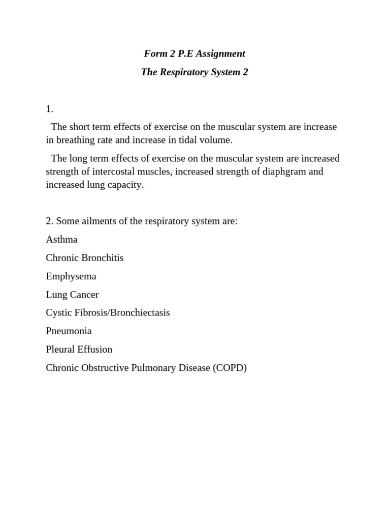 Effects of Exercise on the Respiratory System | PDF