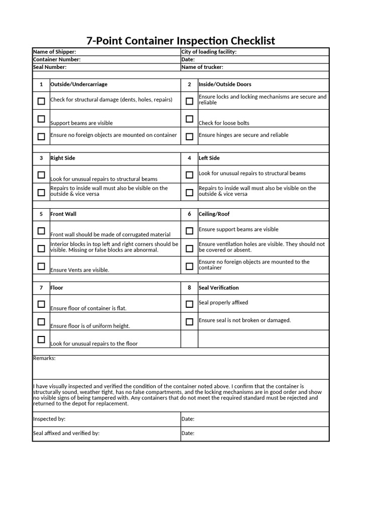 7-Point Container Inspection Checklist | PDF | Building Engineering