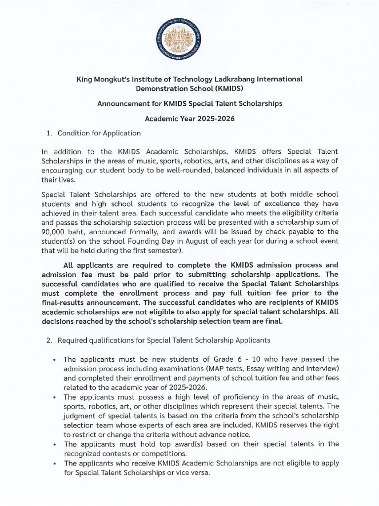 Special Talent Scholarship AY2025 2026 | PDF