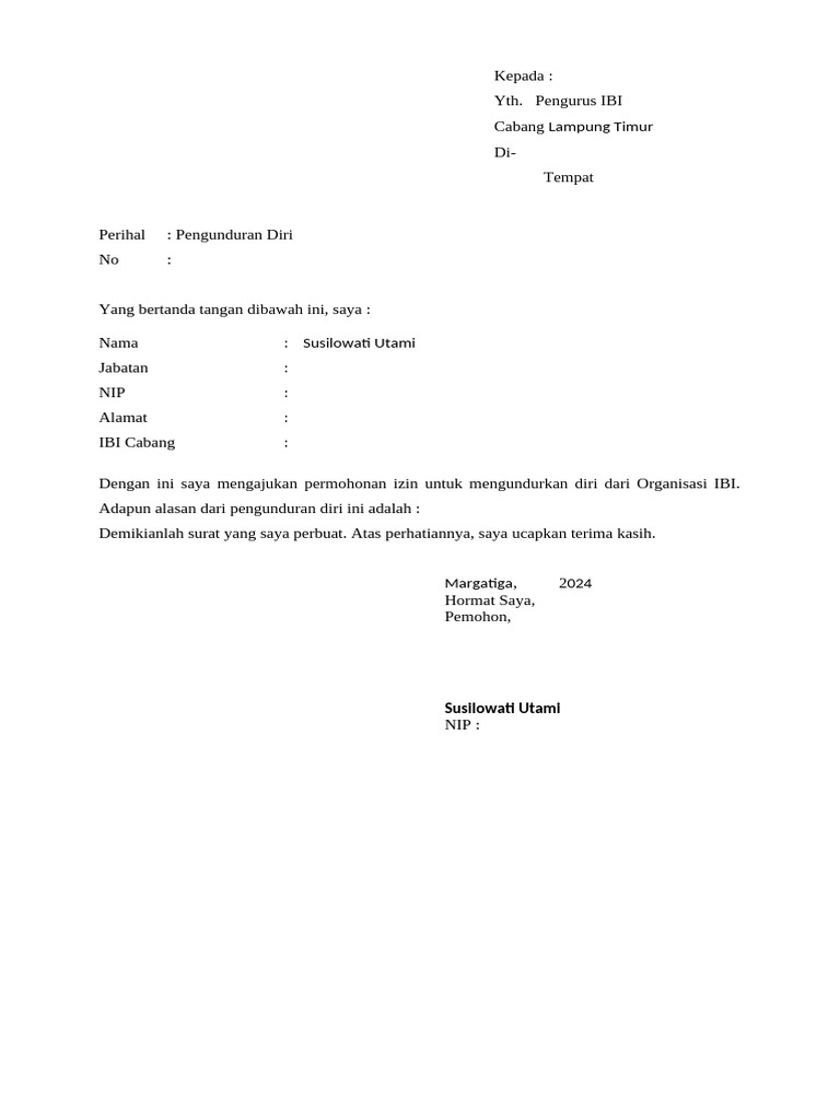 Surat pengunduran diri IBI | PDF