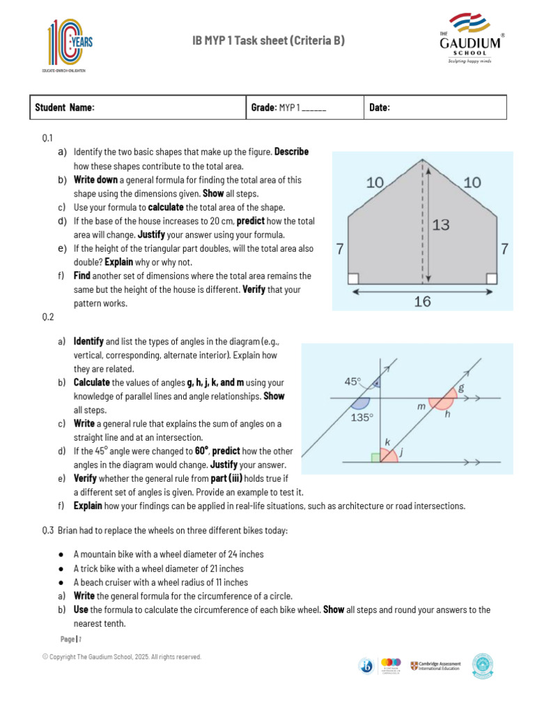 Crit. B MYP 1 Term 2 Prep. | PDF | Area | Angle