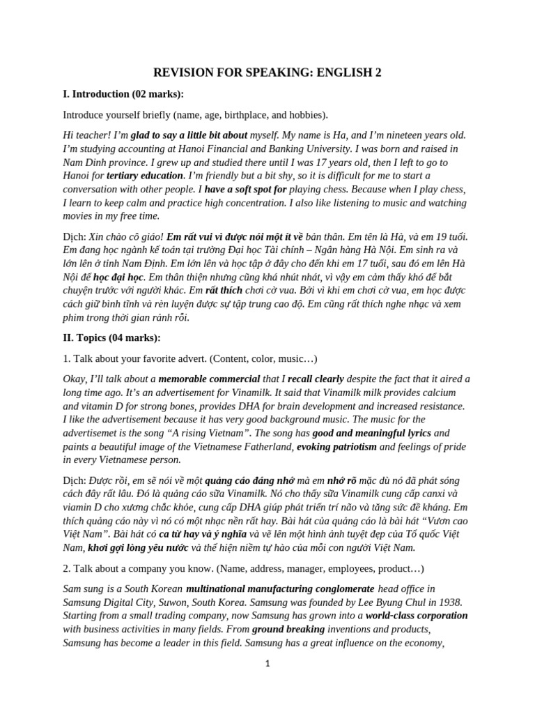 Revision For Speaking | PDF