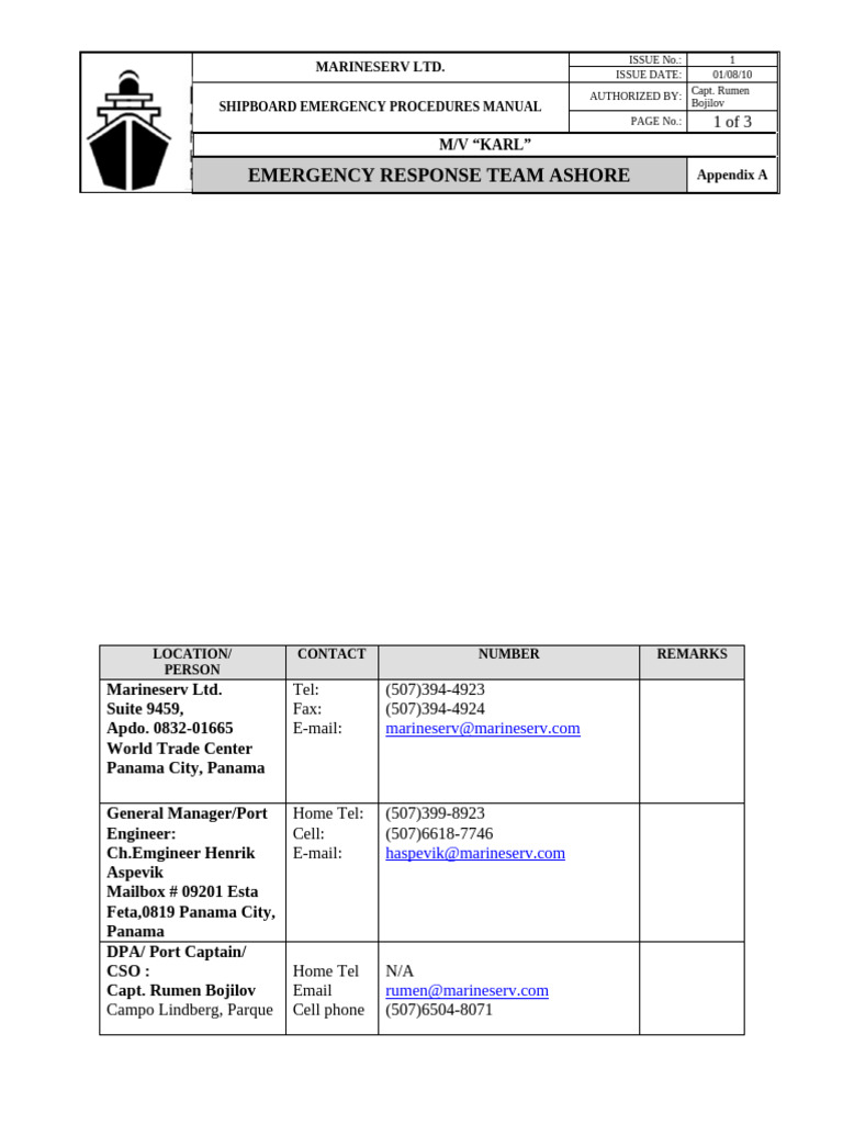 Emergency Response Team Ashore | PDF