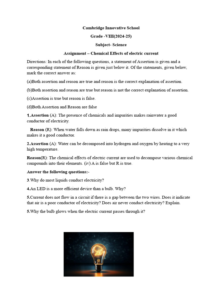 Chemical Effects of Electric Current Assignment | PDF | Electric ...