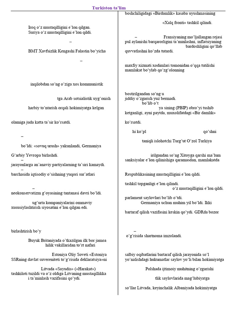 11-Sinf Jahon Tarixi Xronologiya | PDF