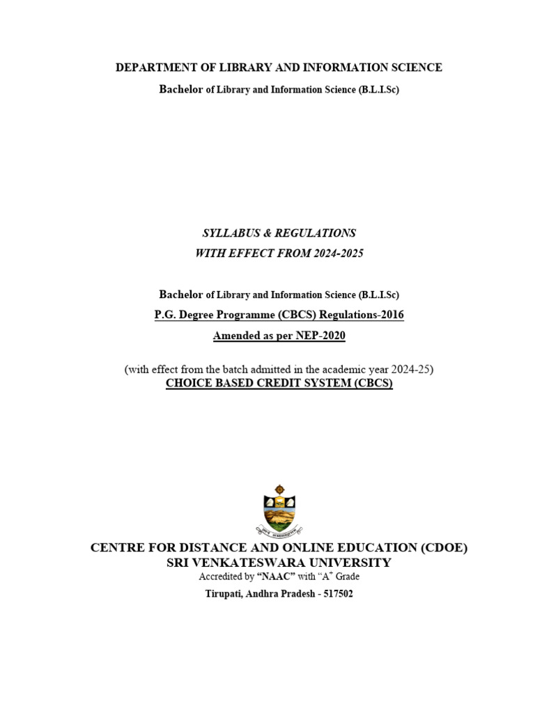 SVU_BLisc_Syllabus_2024-25 | PDF | Bibliography | Libraries