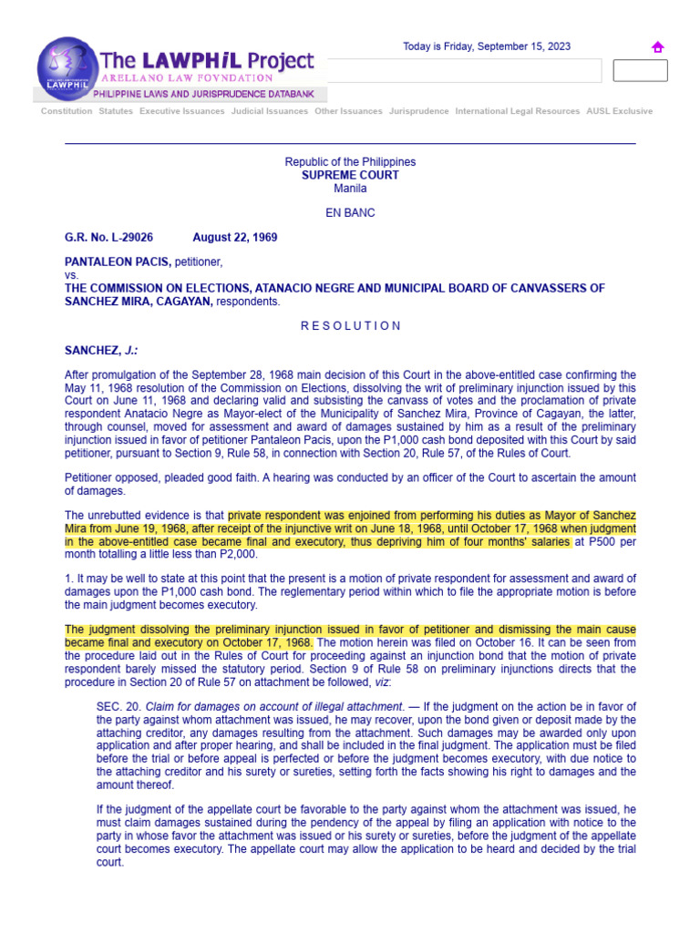G.R. No. L-29026 Pacis V COMELEC | PDF | Equity (Law) | Injunction