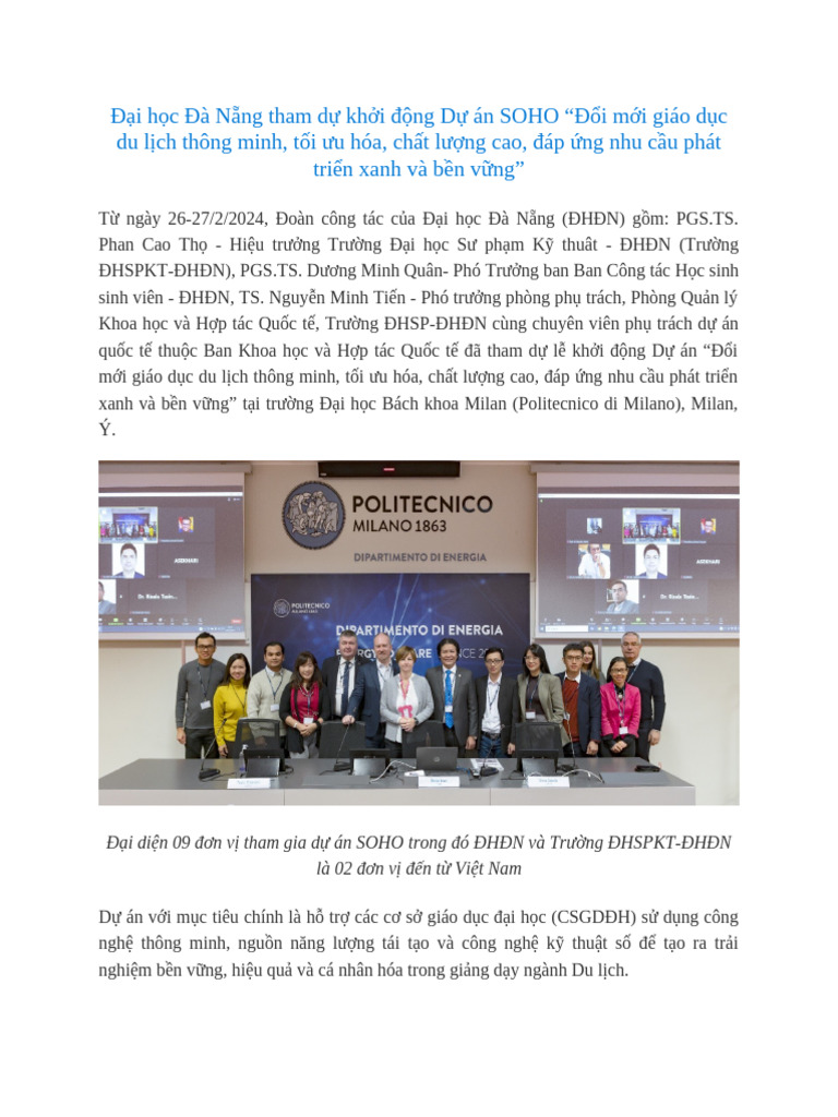 Đại Học Đà Nẵng Tham Dự Khởi Động Dự Án SOHO HTQT | PDF