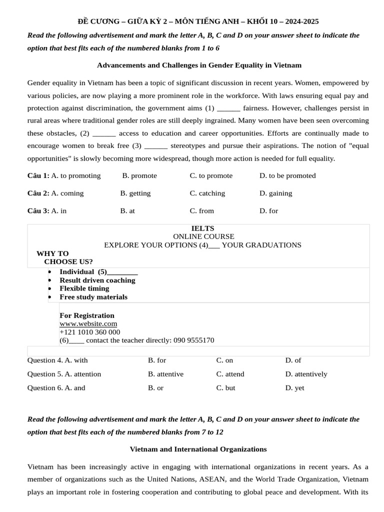 ĐỀ CƯƠNG-GK2-K10-2025 | PDF | Learning | English Language