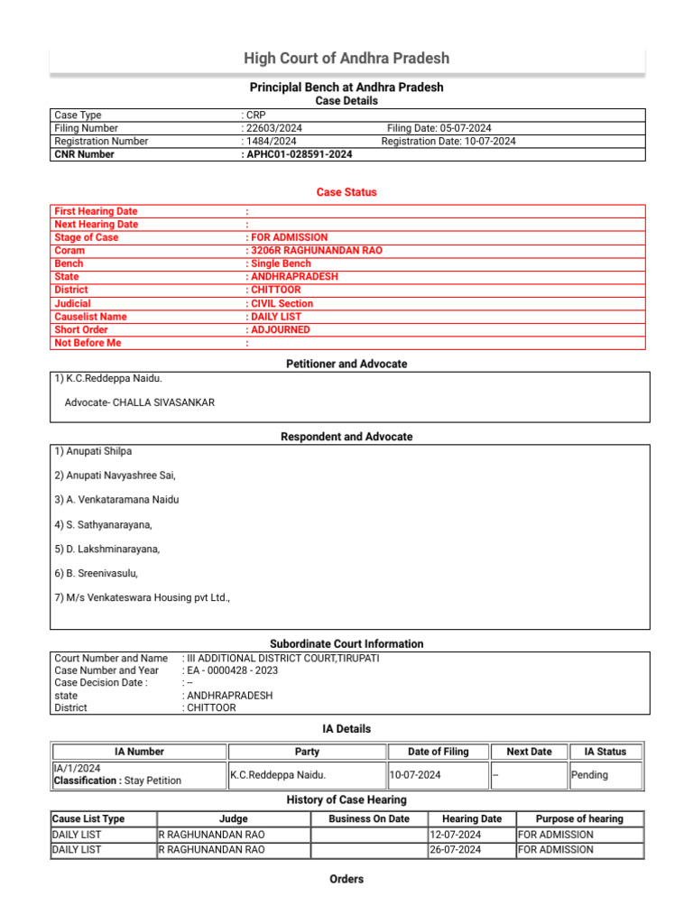 CRP Case 22603/2024 Details in Chittoor | PDF | Justice | Crime & Violence