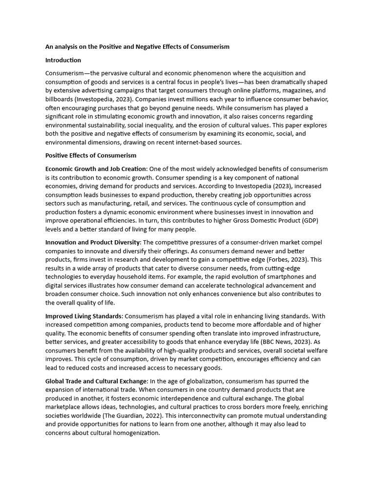 An Analysis On The Positive and Negative Effects of Consumerism | PDF ...