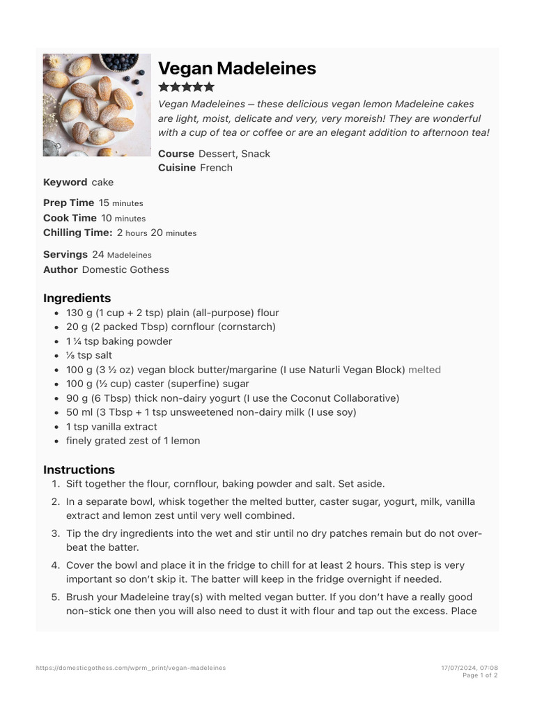 Vegan Madeleines - Domestic Gothess | PDF | Cakes | Baking