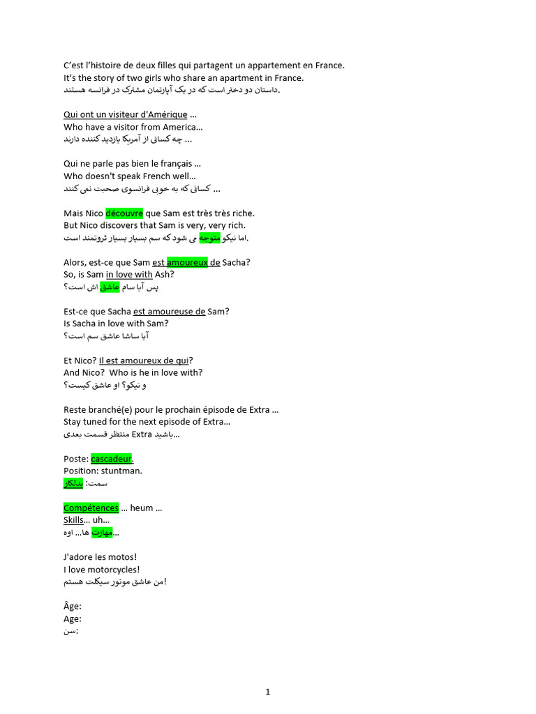 Extra French episode 4 - French - English - Persian | PDF