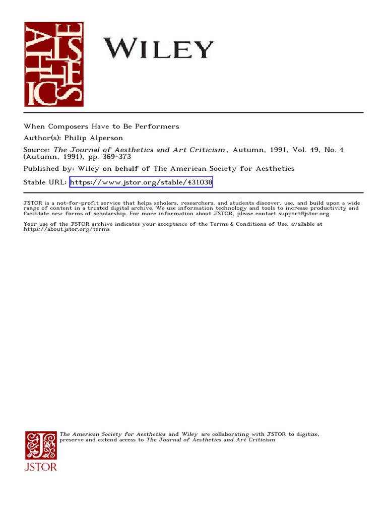 Alperson-When Composers Have To Be Performers | PDF | Composers ...