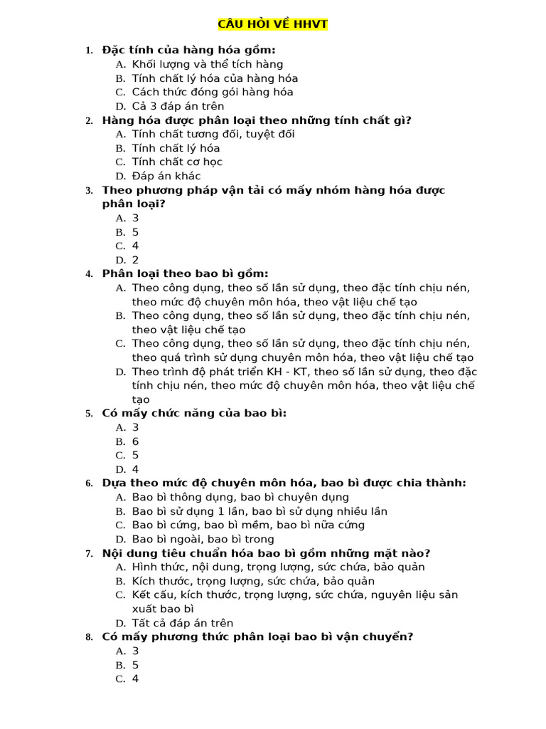 CÂU HỎI VỀ HHVT | PDF