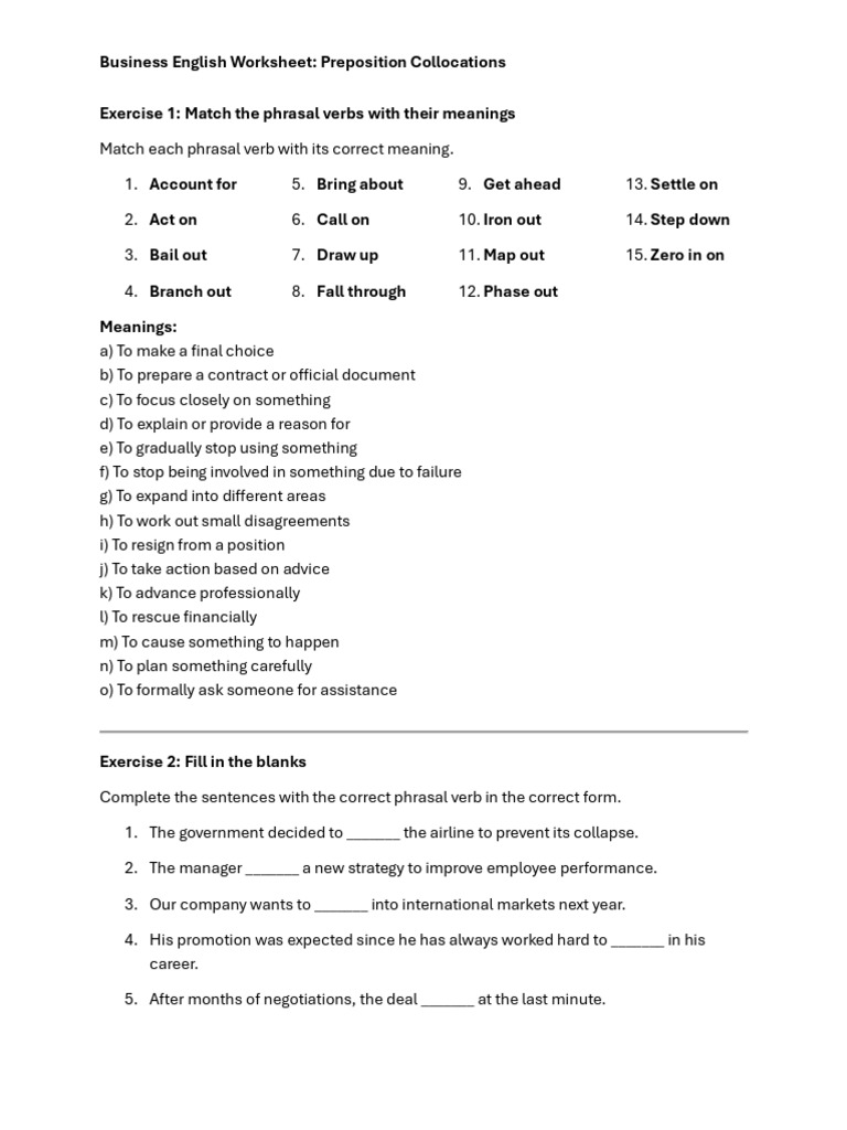 Preposition Collocations 5 | PDF