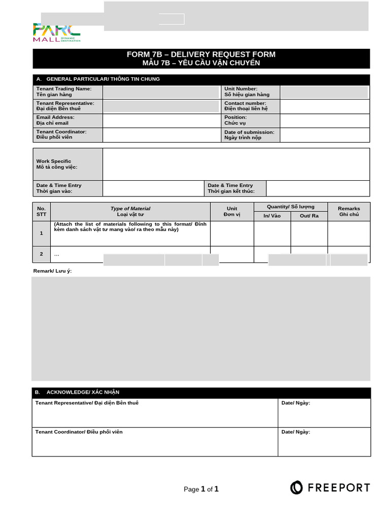 230919 PAM Form 7B - Delivery Request Form | PDF