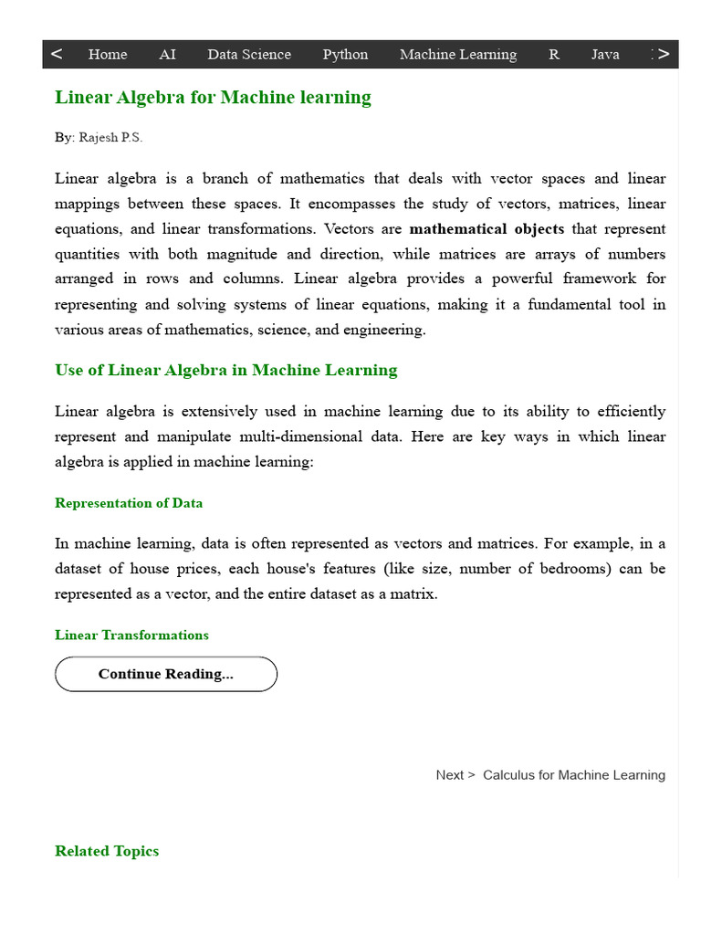 ML Math Algebra | PDF | Linear Algebra | Machine Learning