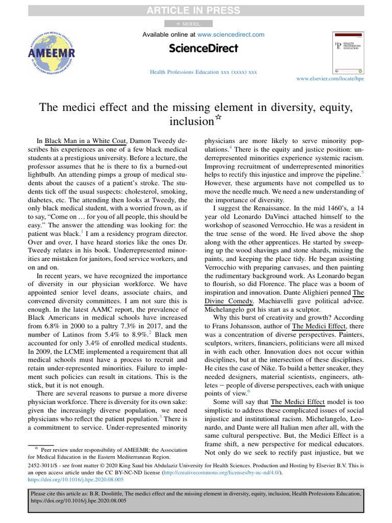 The Medici Effect and The Missing Element in Diver | PDF