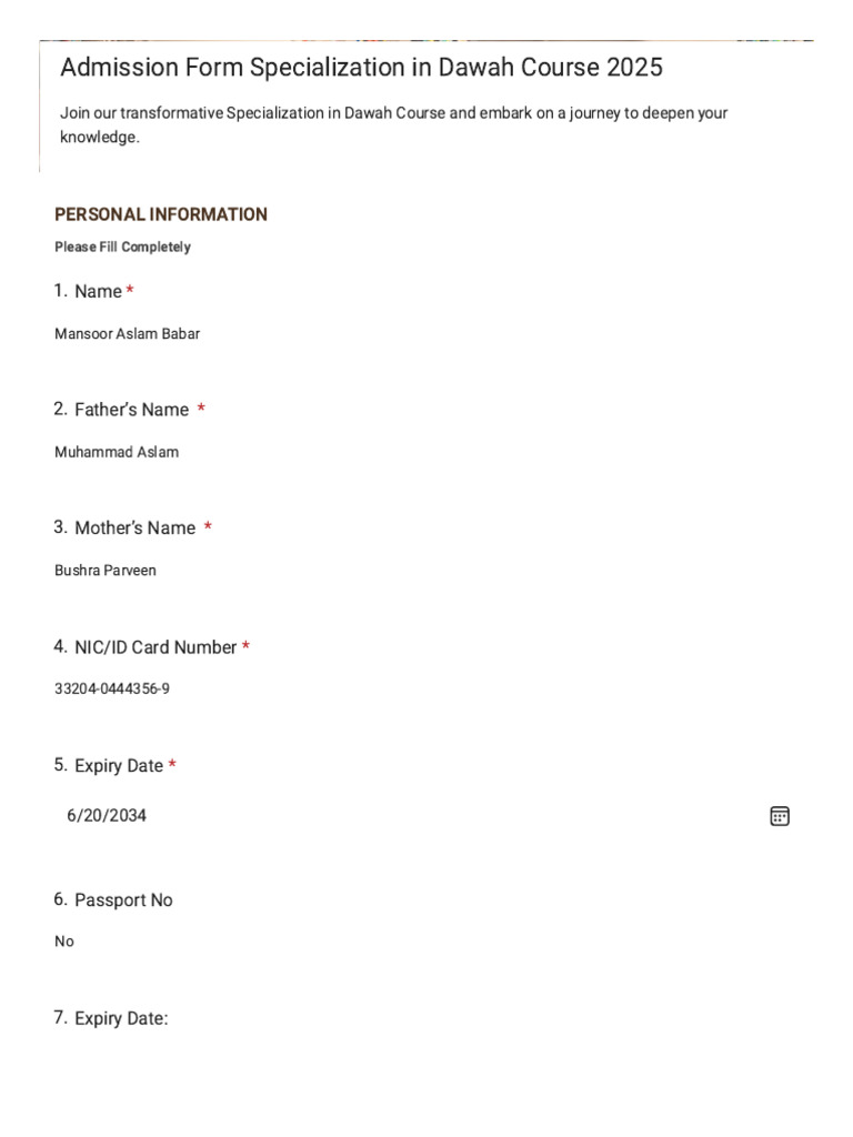 Dawah Course Admission Form 2025 | PDF | Quran | Islam