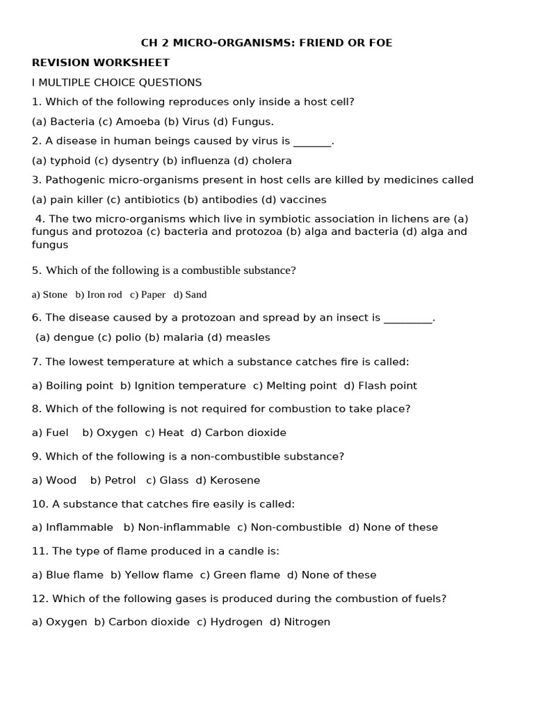 Worksheet Ch 2, 4, 10 Science Class 8 | PDF | Combustion | Fires