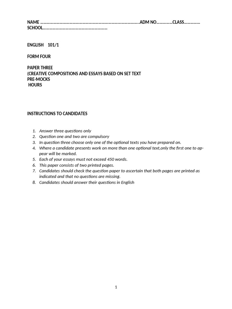 English Form 4 Pp3 | PDF