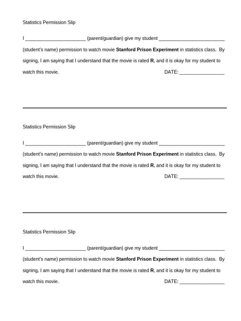 5 - Extra Credit Movie Permission Slip | PDF