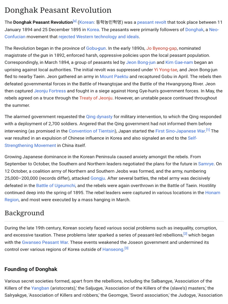 Donghak Peasant Revolution Overview | PDF | Military