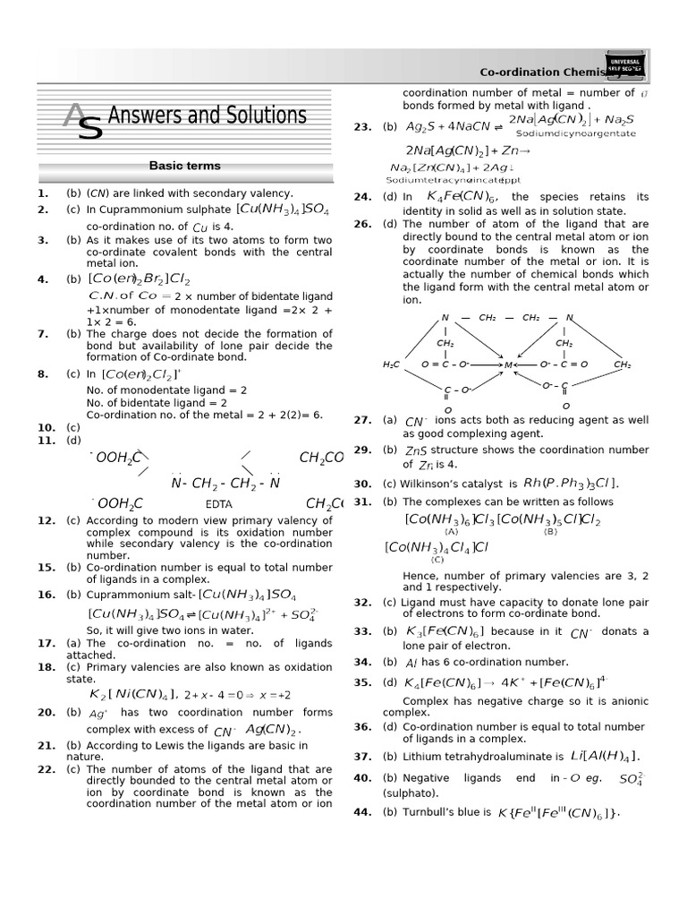 Coordination Numbers and Ligands in Chemistry | PDF | Coordination ...