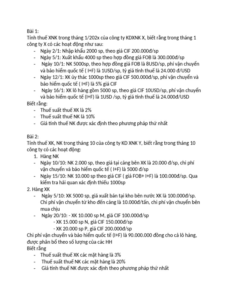 Bai Tap Thue XNK | PDF