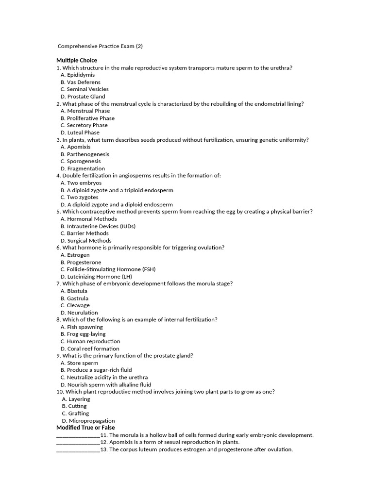 Biology Practice Exam: Reproductive Systems | PDF | Menstrual Cycle ...