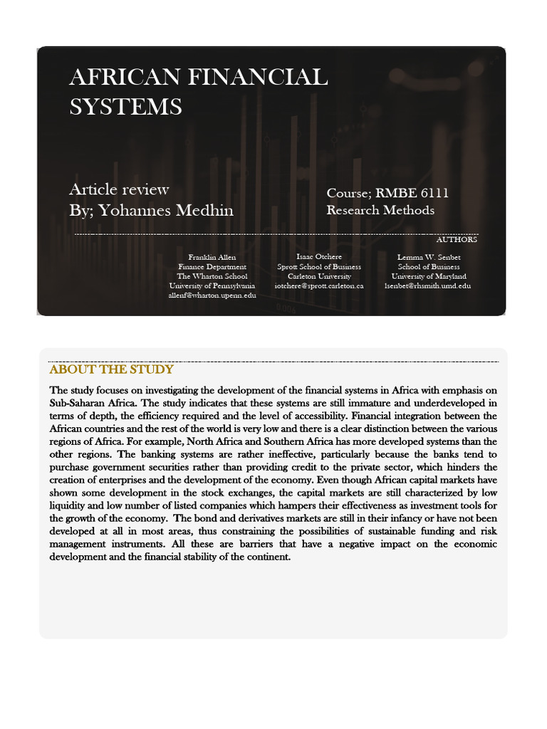 AFRICAN FINANCIAL SYSTEMS - Article Review - Yohannes Medhin Research ...