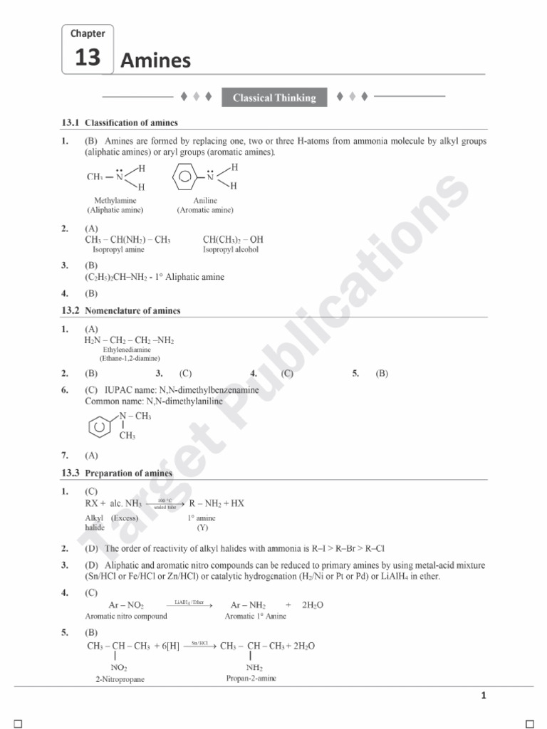 MHT-CET Triumph Chemistry - Solutions To The Relevant Questions of The Chapter Amines | PDF