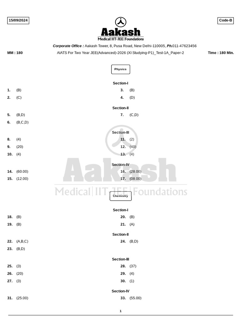 AIATS for First Step-Phase-1_ JEE(ADV)_Test-1A-P2_Code-B_Sol_15-09-2024 ...