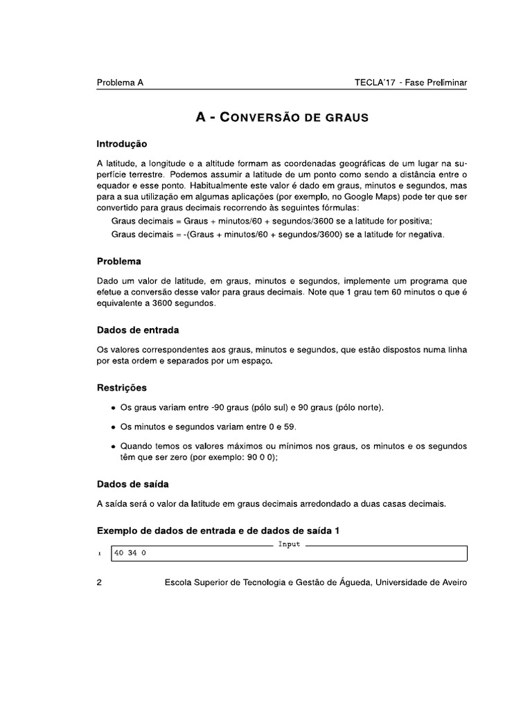 Problema 14 - Conversão de Graus (2) | PDF