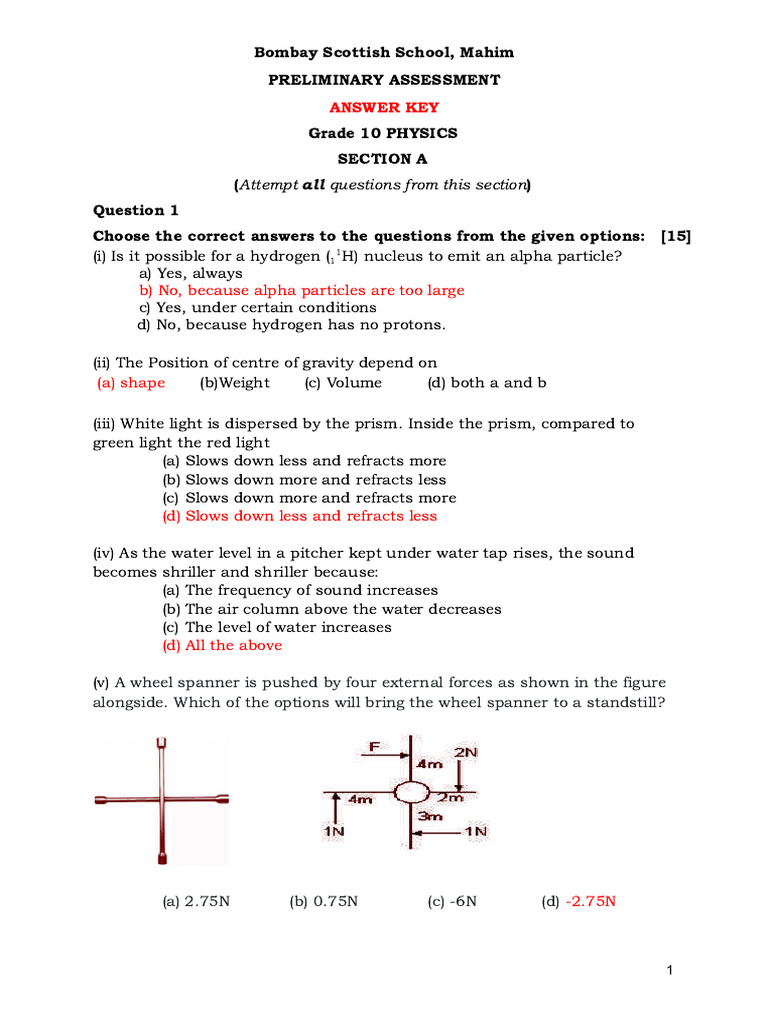 PRELIMS ANS KEY PHY 2024-25 | PDF | Scattering | Light