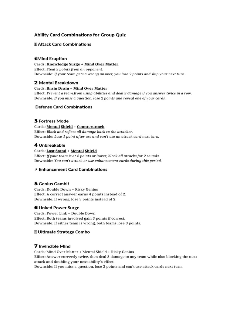Group Quiz Ability Card Strategies | PDF