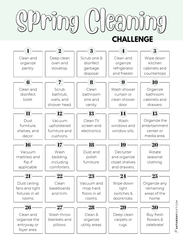 30 Day Spring Cleaning Challenge SaturdayGift | PDF | Bathroom | Vacuum ...