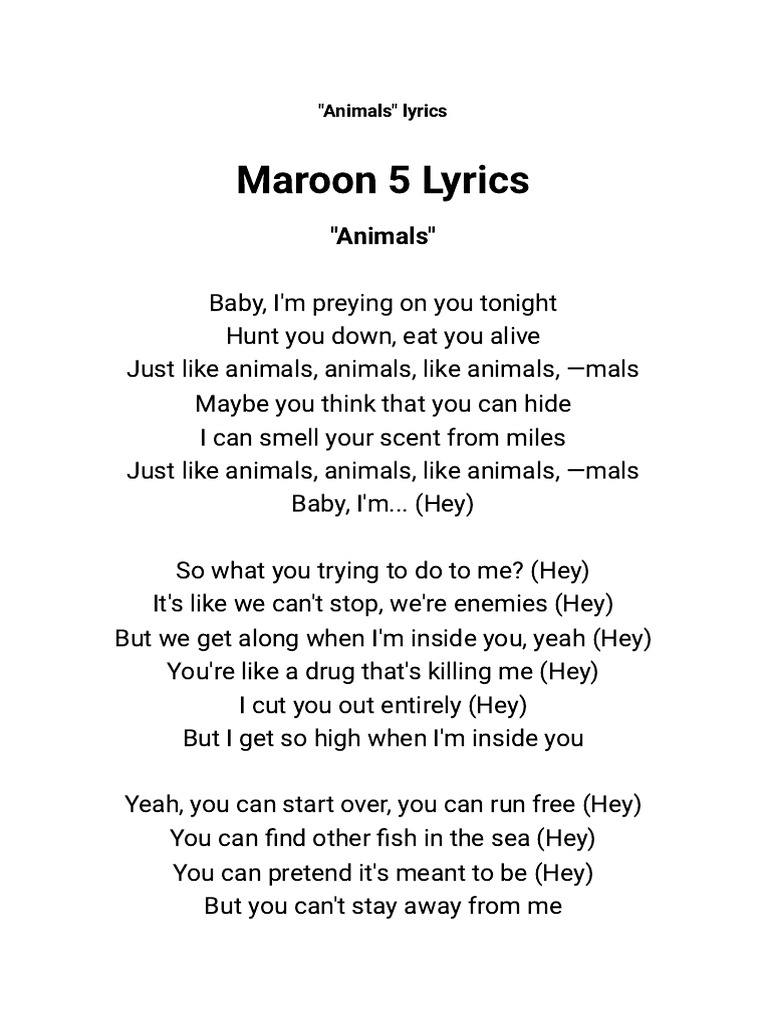 Maroon 5 - Animals Lyrics | PDF