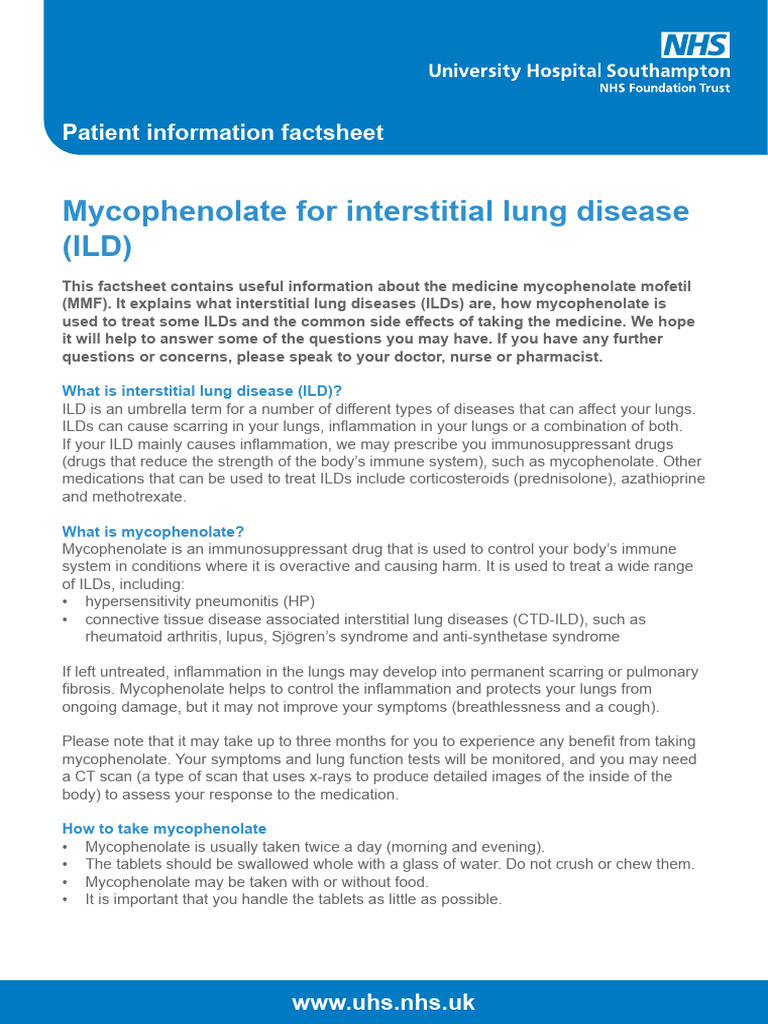 Mycophenolate For Interstitial Lung Disease ILD Patient Information | PDF | Clinical Medicine ...